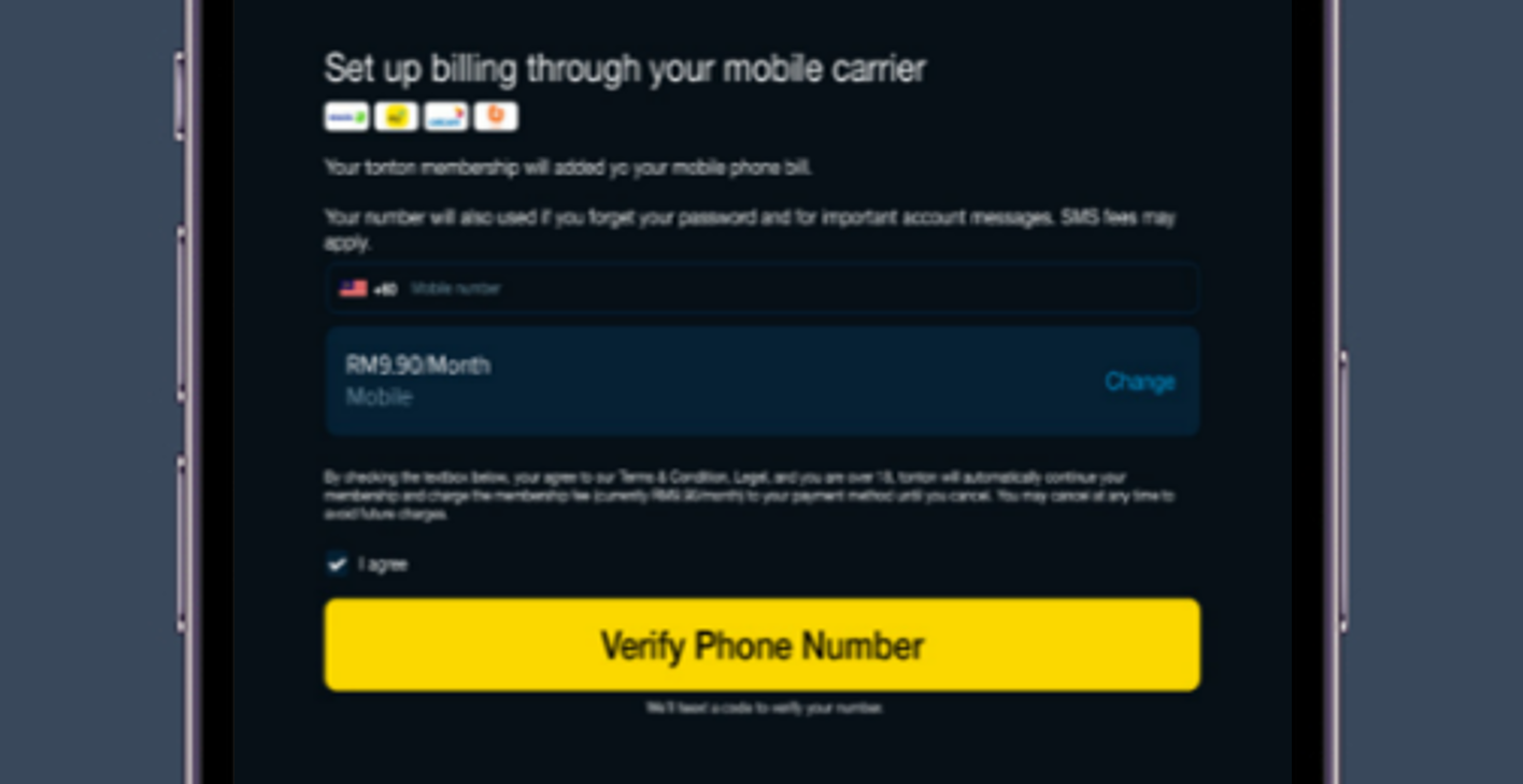 Set up your billing through mobile carrier by verifying your phone number.